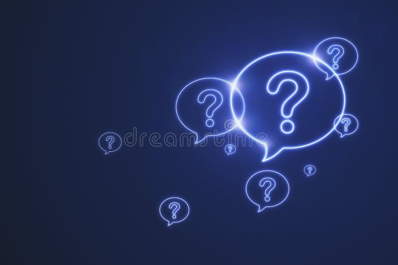 Creative Glowing Digital Question Marks on Backdrop. FAQ and App ...