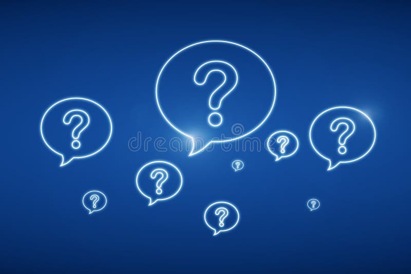 Creative Glowing Digital Question Marks on Blue Background. FAQ and App ...