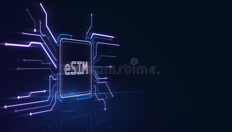 Creative Glowing ESim Hologram on Blurry Background with Mock Up Place ...