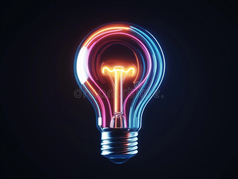 Creative Glowing Light Bulb with Vibrant Neon Trails. Innovation ...