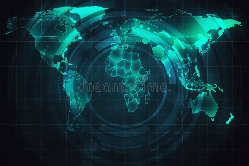 Creative Glowing Map on Blue Background Stock Illustration ...