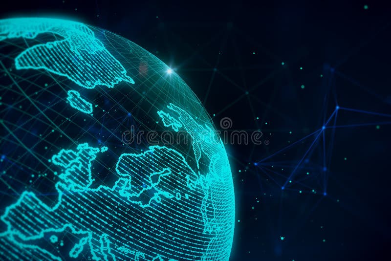 Creative Glowing Polygonal Grid Planet on Dark Wallpaper. Globe ...