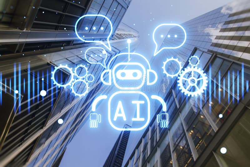 Creative Glowing Robot Ai Hologram on Blurry City Background ...