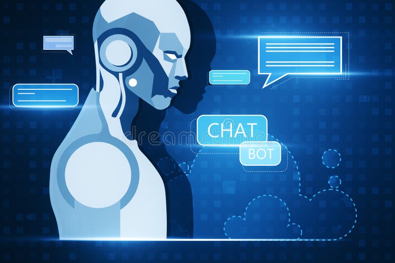 Creative Glowing Robot and Chat Ai Hologram on Dark Blue Pixels ...