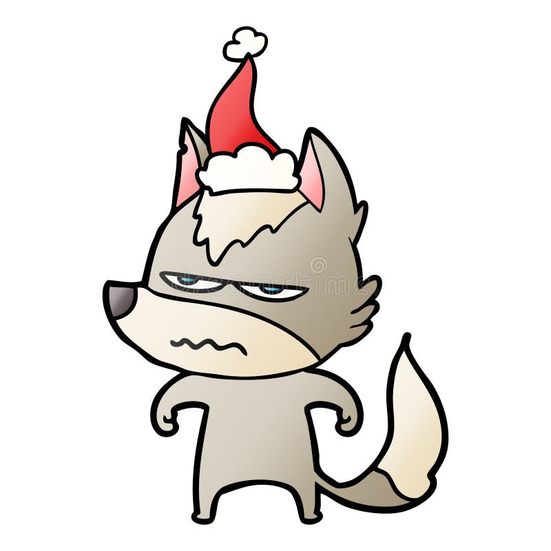 A Creative Gradient Cartoon of a Annoyed Wolf Wearing Santa Hat Stock ...