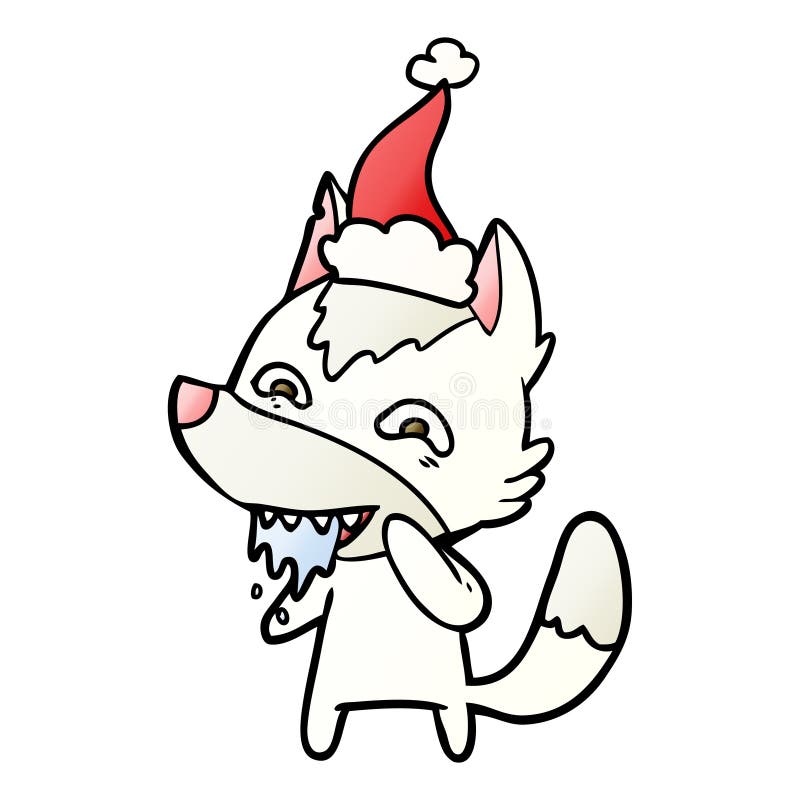 A Creative Gradient Cartoon of a Hungry Wolf Wearing Santa Hat Stock ...