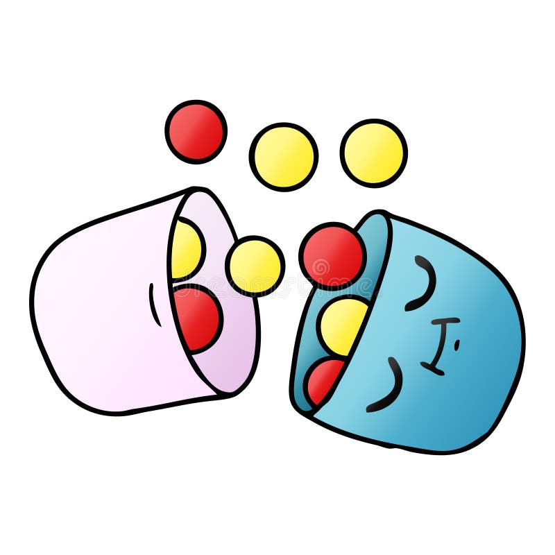 Gradient Cartoon Kawaii Cute Pill Medicine Smiling Health Art Artwork ...