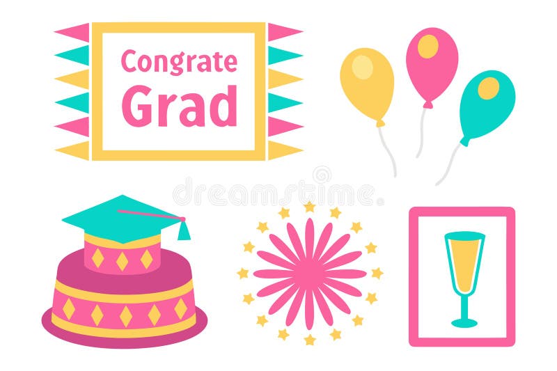 Creative Graduation Party Essentials Collection with Decorations Stock ...