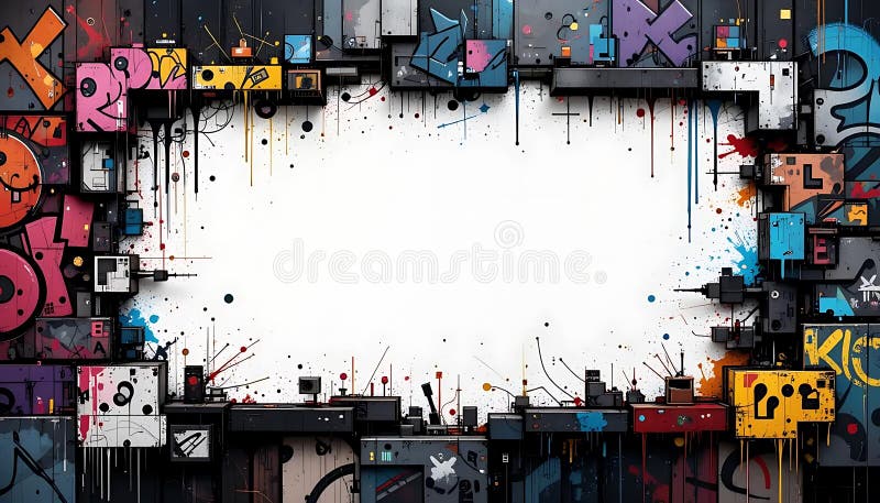 Creative Graffiti Border with Splatters and White Space for Text Stock ...