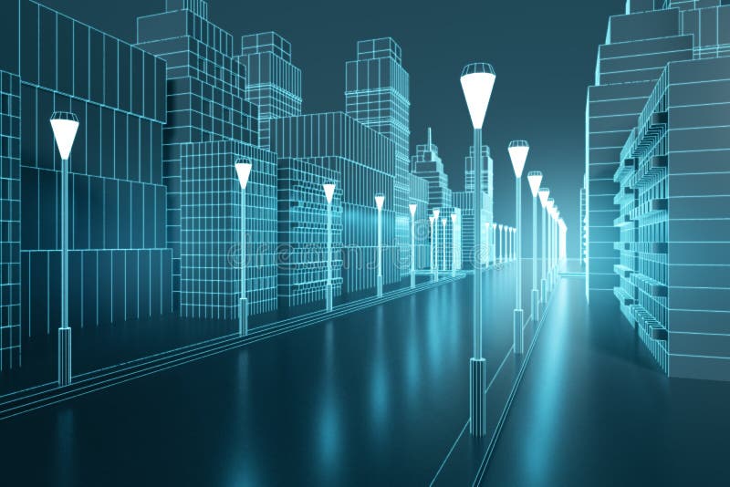 Creative Graphic Blue City Wallpaper. Building and Downtown Concept ...