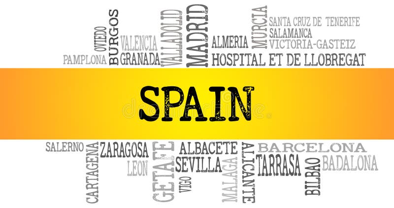 Creative Graphic Depicting Spain and Its Cities in Word Cloud Style ...