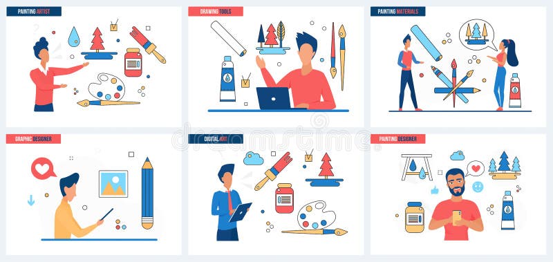 Creative Graphic Design Set, Freelancer Drawing with Digital Tools To ... Creative Graphic Design Set, Freelancer Drawing with Digital Tools To ...
