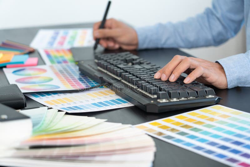 Creative Graphic Designer Choosing Color Scale for Editing Artwork ...