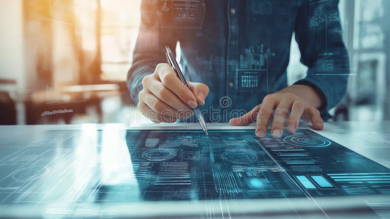 Creative Graphic Designer Sketching Ideas on a Digital Tablet ...