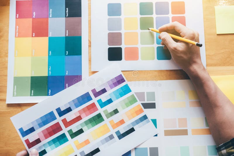 Creative Graphic Designer Using Graphics Tablet To Choosing Colo Stock ...