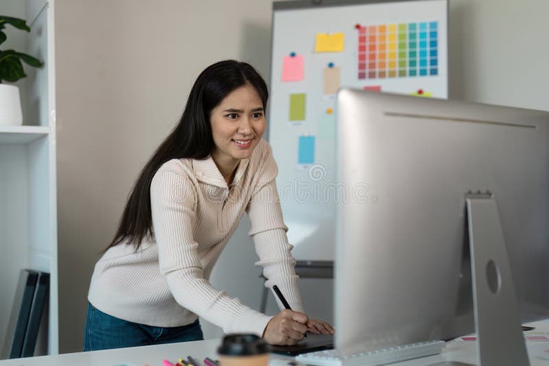 Creative Graphic Designer Working on Digital Art Project in Modern ...