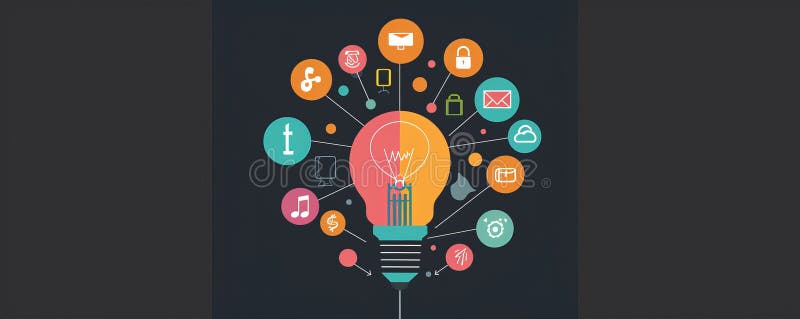 Graphic of Lightbulb with Digital Icons Representing Ideas and ...