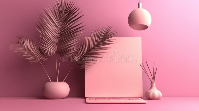 Creative Graphic Prototype Mockup Laptop in Minimalist Home Office with ...