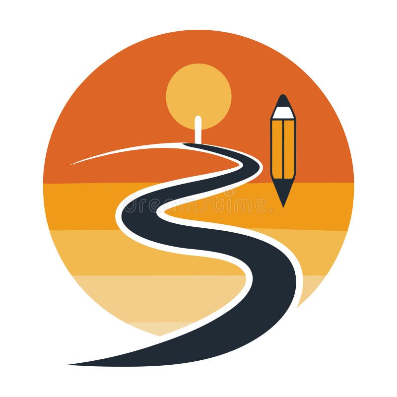 Creative Writing Path Logo: Road To Success with Pencil and Sun Stock ...