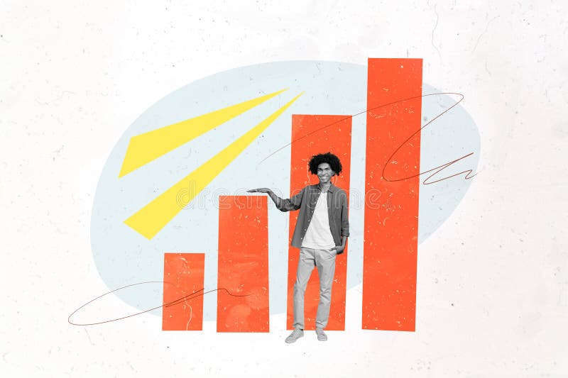 Creative Graphics Collage Image of Happy Smiling Guy Showing Growing ...