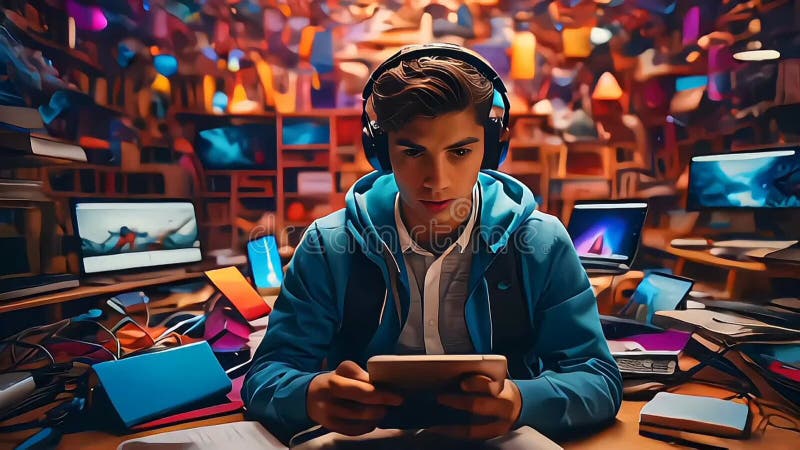 Creative Graphics Design Generative Ai Collage Photo of Student Using ...