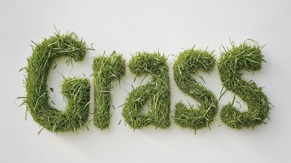 Creative Grass Typography with Green Letters on White Background Stock ...