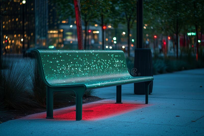 Creative Green Bench Illuminated at Night in an Empty Urban Setting ...