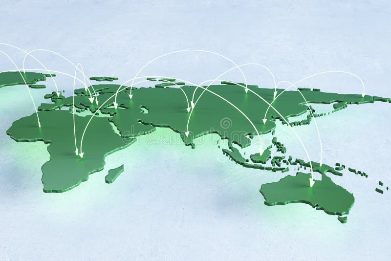 Creative Green World Map with Arrows on Light Backdrop. Geography and ...