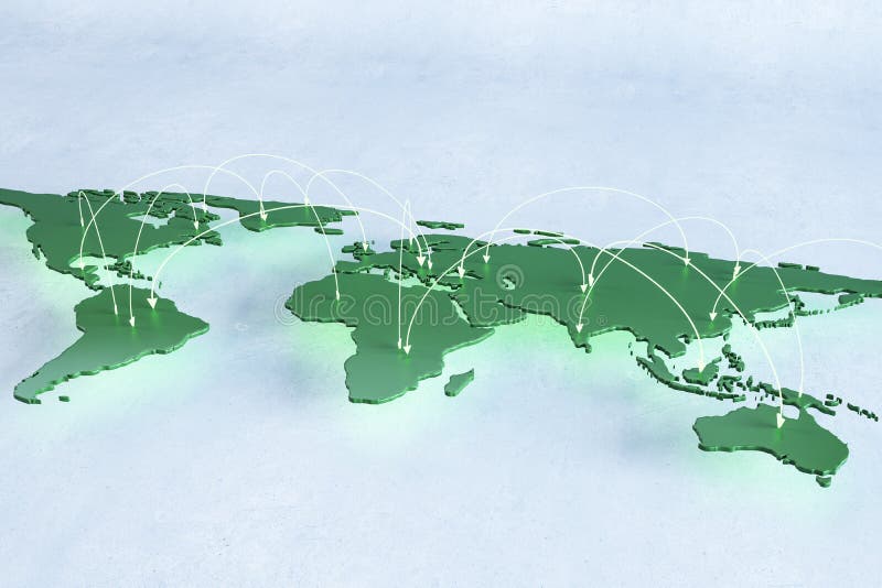 Creative Green World Map with Arrows on Light Background. Geography and ...