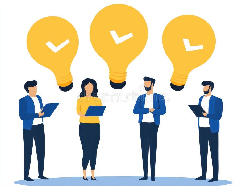 Creative Group of People with Light Bulbs Above Their Heads Signifying ...