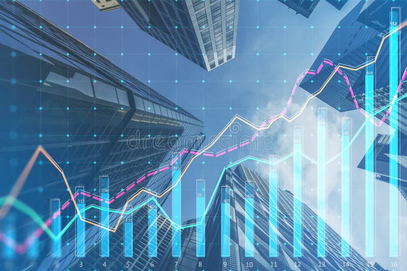 Creative Growing Business Chart Grid on Blurry City Backdrop. Corporate ...