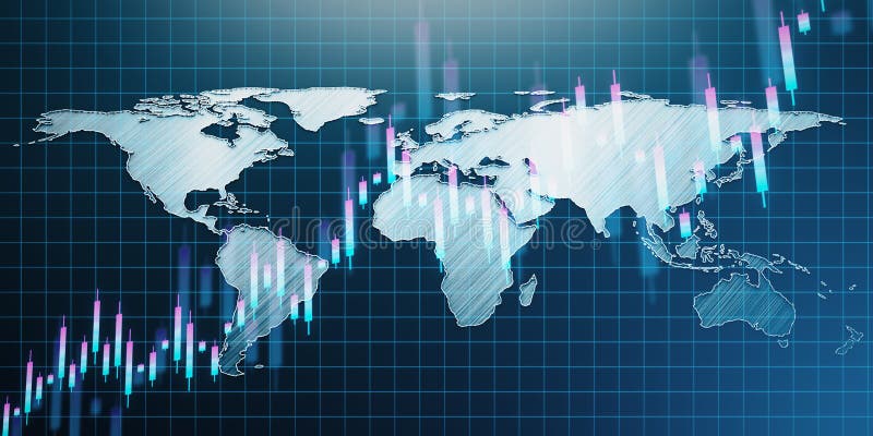 Creative Growing Candlestick Forex Chart on Wide Blue Grid Background ...
