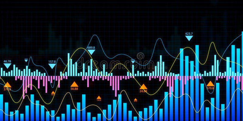 Creative Growing Colorful Candlestick Forex Chart on Blue Grid ...