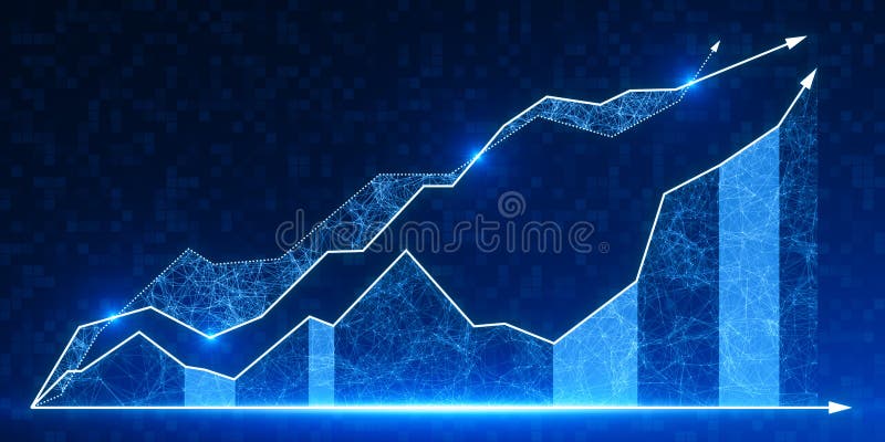 Creative Growing Digital Business Chart on Blue Backdrop. Business ...