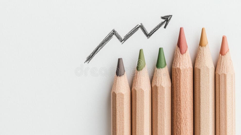Creative Growth Concept with Colored Pencils and Rising Graph Stock ...