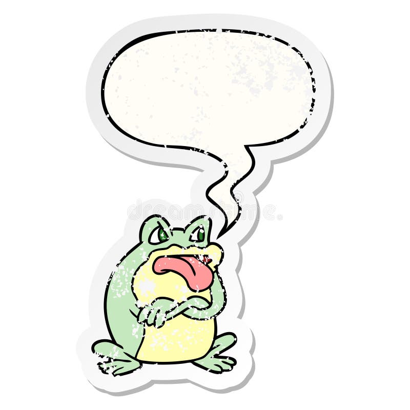 A Creative Grumpy Cartoon Frog and Speech Bubble Distressed Sticker ...
