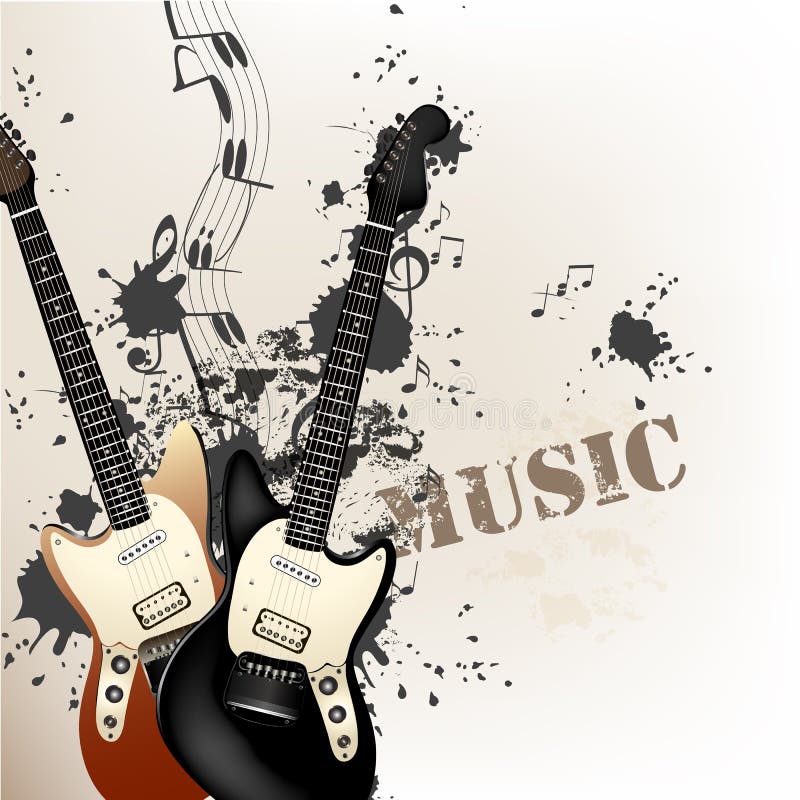 Grunge Music Vector Background with Guitar and Notes Stock Vector ...