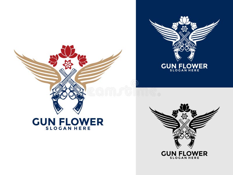 Creative Gun, Wings and Flower Logo Vector Design. Vintage Gun Logo ...