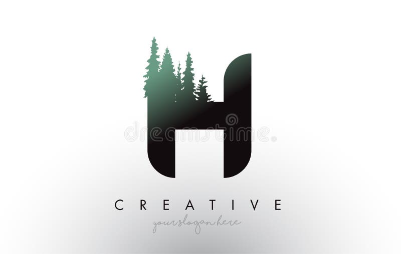 Creative H Letter Logo Idea with Pine Forest Trees. Letter H Design ...