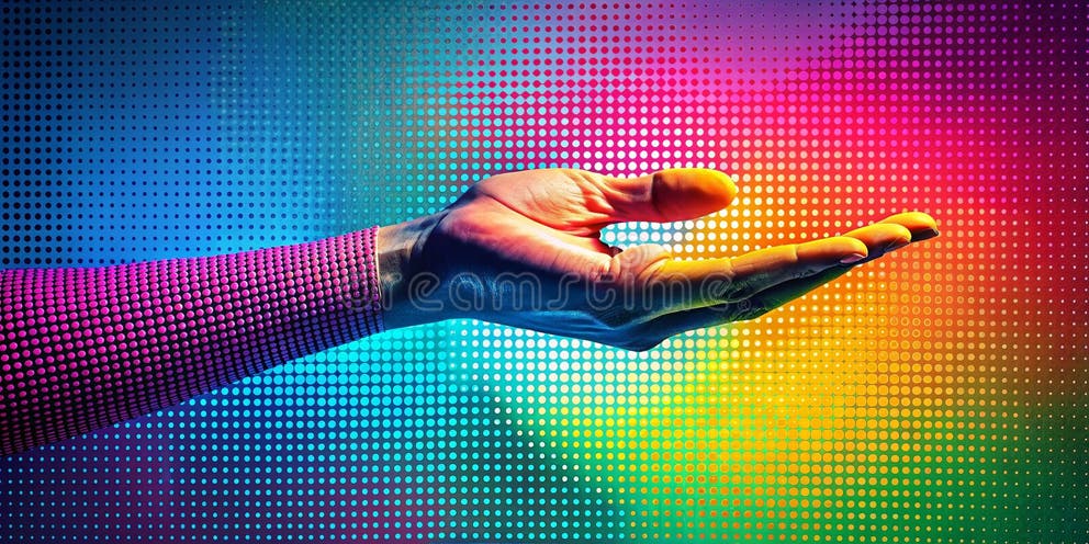 Creative Halftone Hand Holding Object Image Versatile Presentation ...