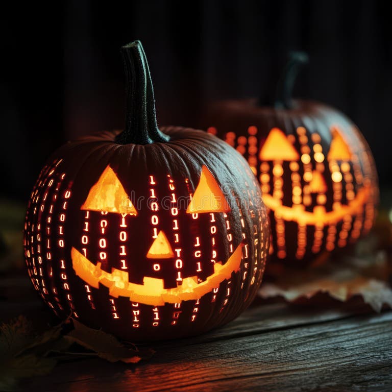 Creative Halloween Pumpkins Carved with Binary Code and Glowing Faces ...