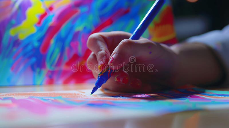 Creative Hand Drawing with Colorful Markers on Paper. Stock ...