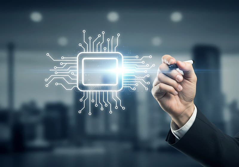 Creative Hand Drawing Futuristic Tech and Digital Circuit Stock ...