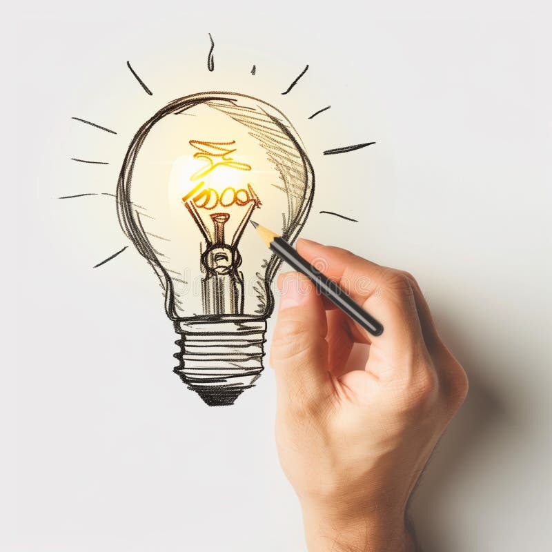 Creative Hand Drawing Light Bulb Idea Concept Stock Illustration ...