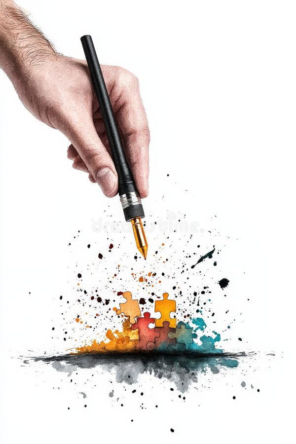 A Creative Hand Drawing Puzzle Pieces Blending Art and Ideas in Vibrant ...