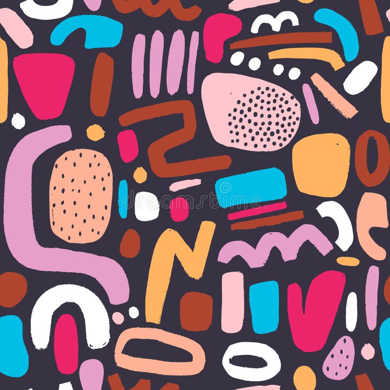 Creative Hand Drawn Abstract Shapes Texture. Seamless Artistic Pattern ...