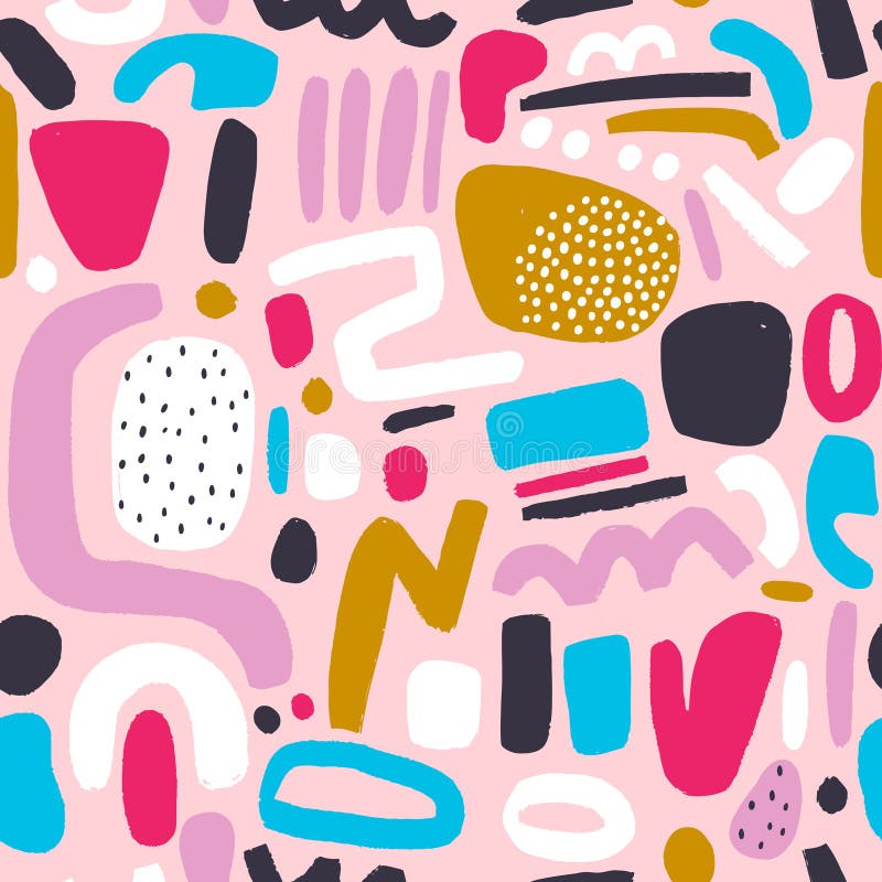 Creative Hand Drawn Abstract Shapes Texture. Seamless Artistic Pink ...