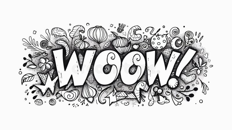 Creative Hand-Drawn Doodle Design with Wow Word in Frame Stock ...