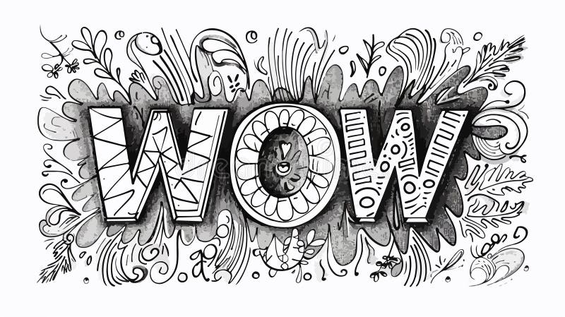 Creative Hand-Drawn Doodle Design with Wow Word in Frame Stock ...