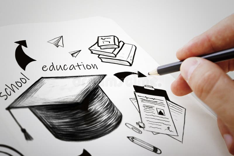 Creative Hand Drawn Education Sketch with Graduation Cap on White ...